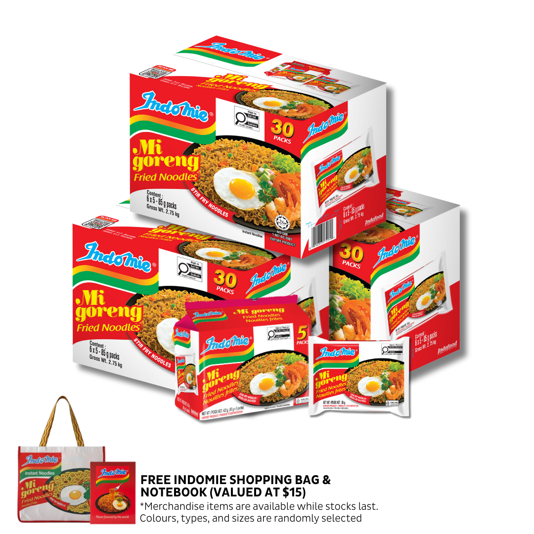 3 Boxes of Mi Goreng Special (3 x 30 pk) + Shopping Bag + Notebook ...