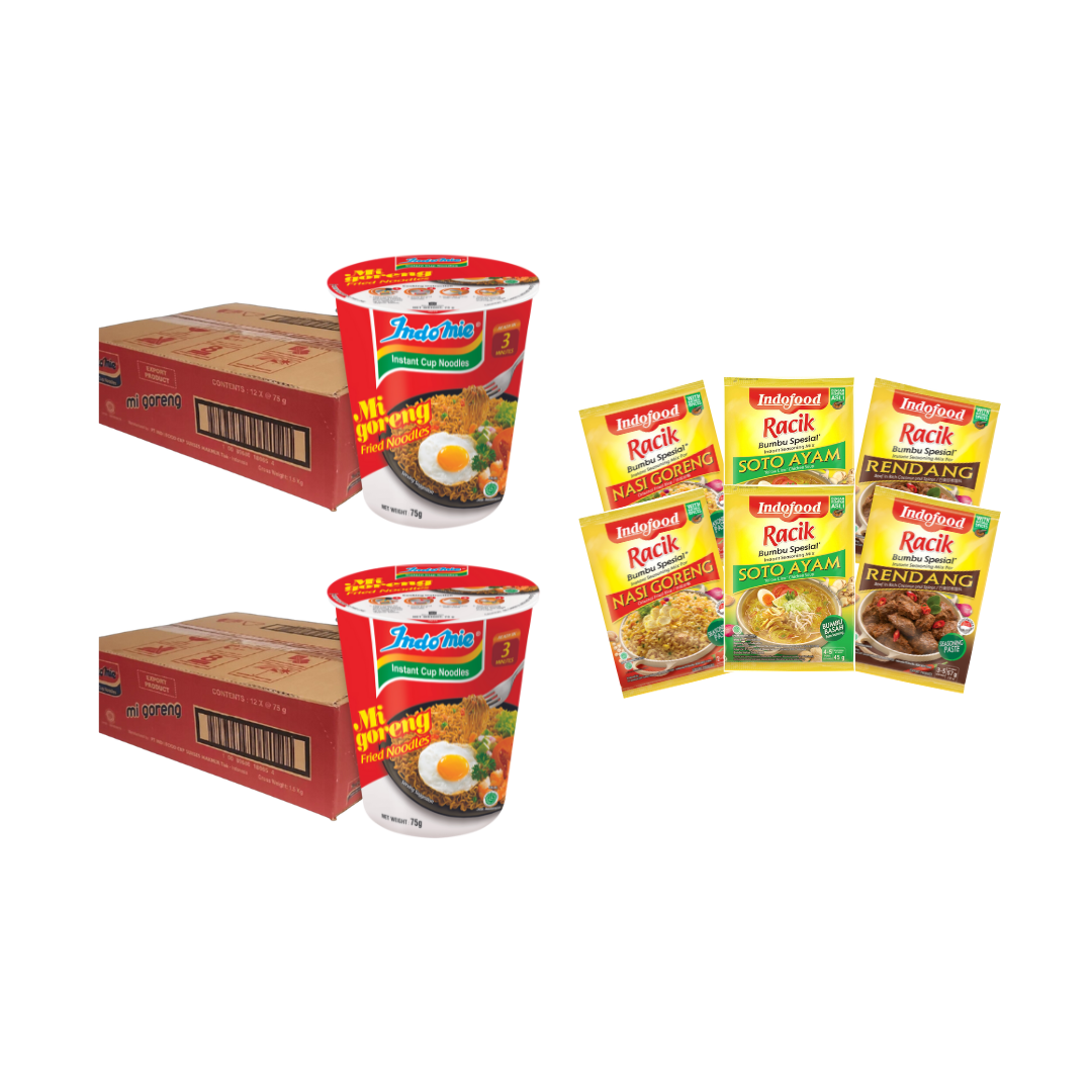 2 Boxes of Mi Goreng Cup (2 x 12 pk) + 6 Packs of Seasoning (2 Rendang ...